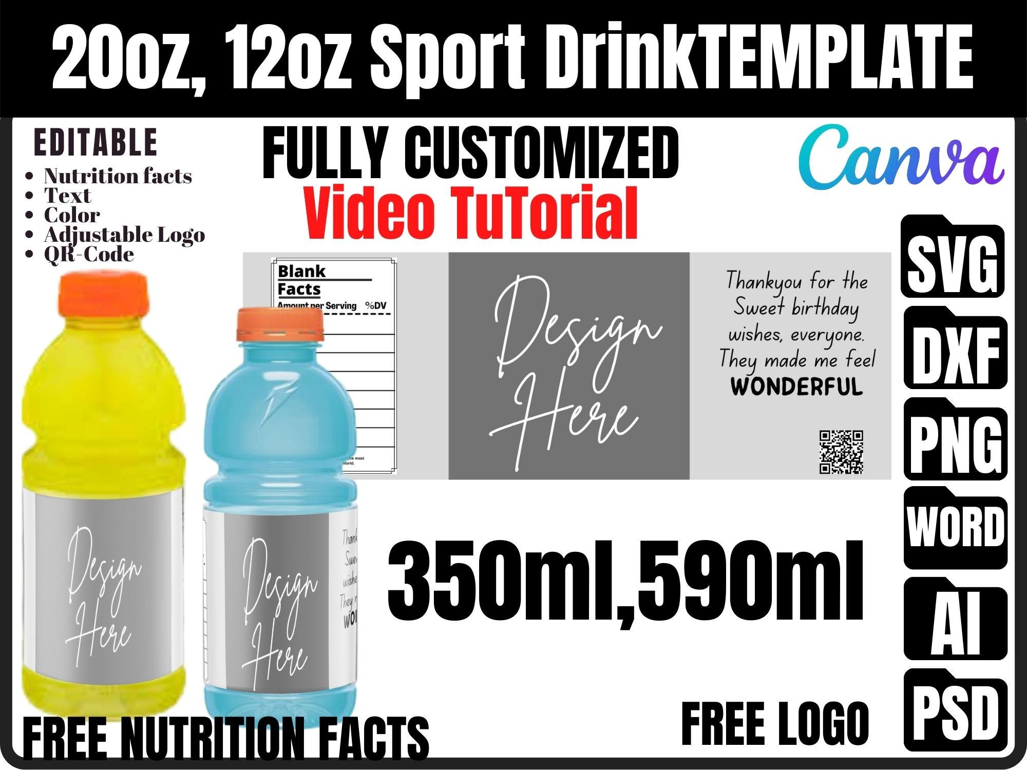 Sports Drink Bottle Label Template: Editable Wrapper (digital Download ...
