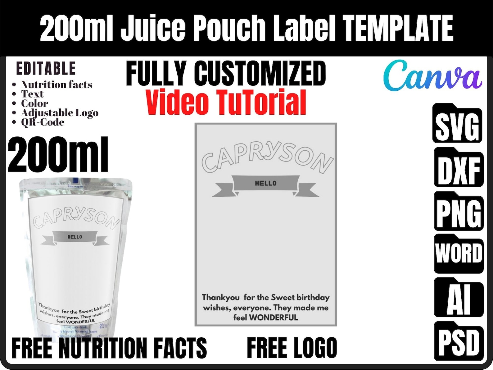 Juice Pouch TEMPLATE, Juice Pouch Svg, Juice Pouch Bag, Chip Bag ...