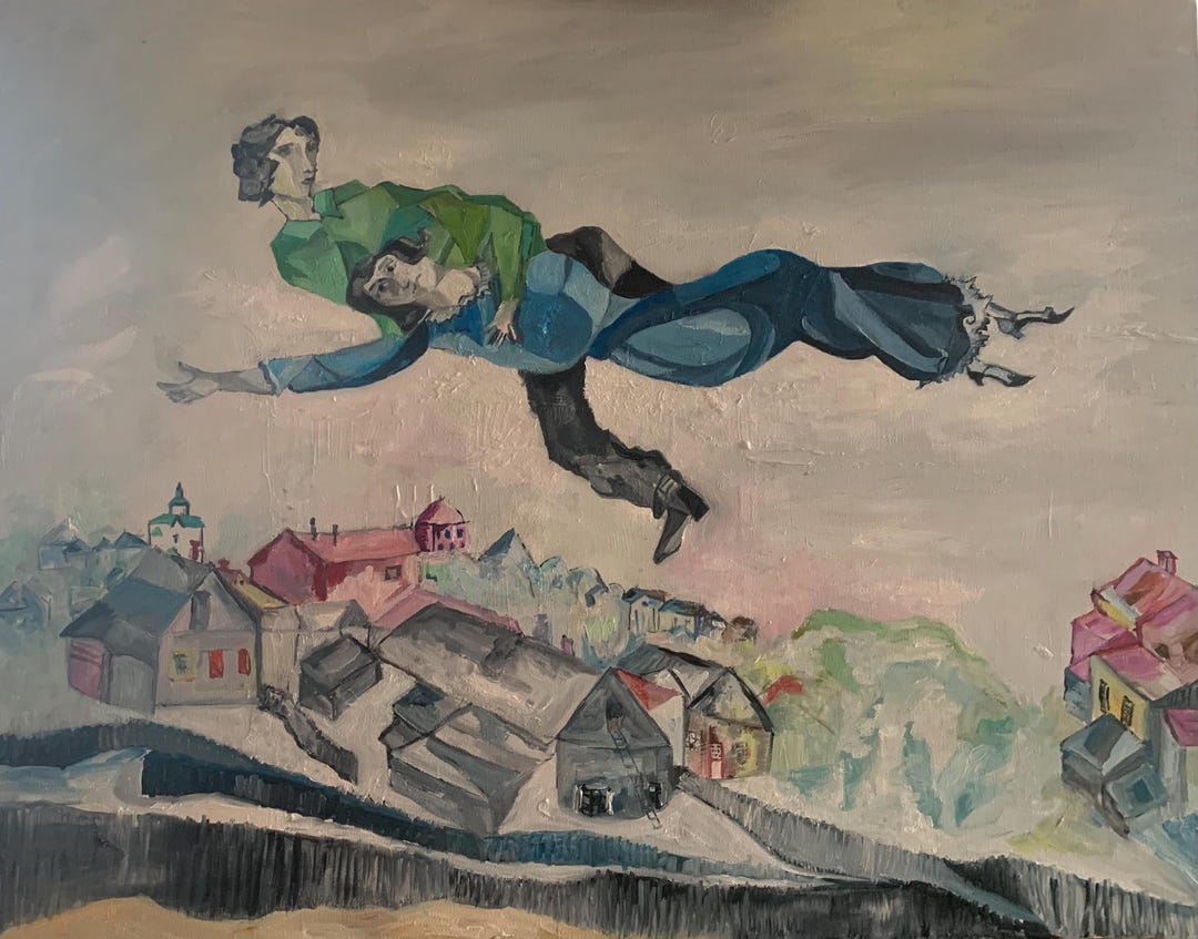 OVER THE TOWN (1918) Reproduction Interpretation of a Painting by Marc ...