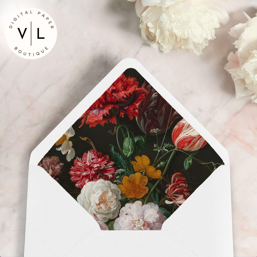 Vintage Floral Envelope Liner: Baroque Botanical Design (digital ...