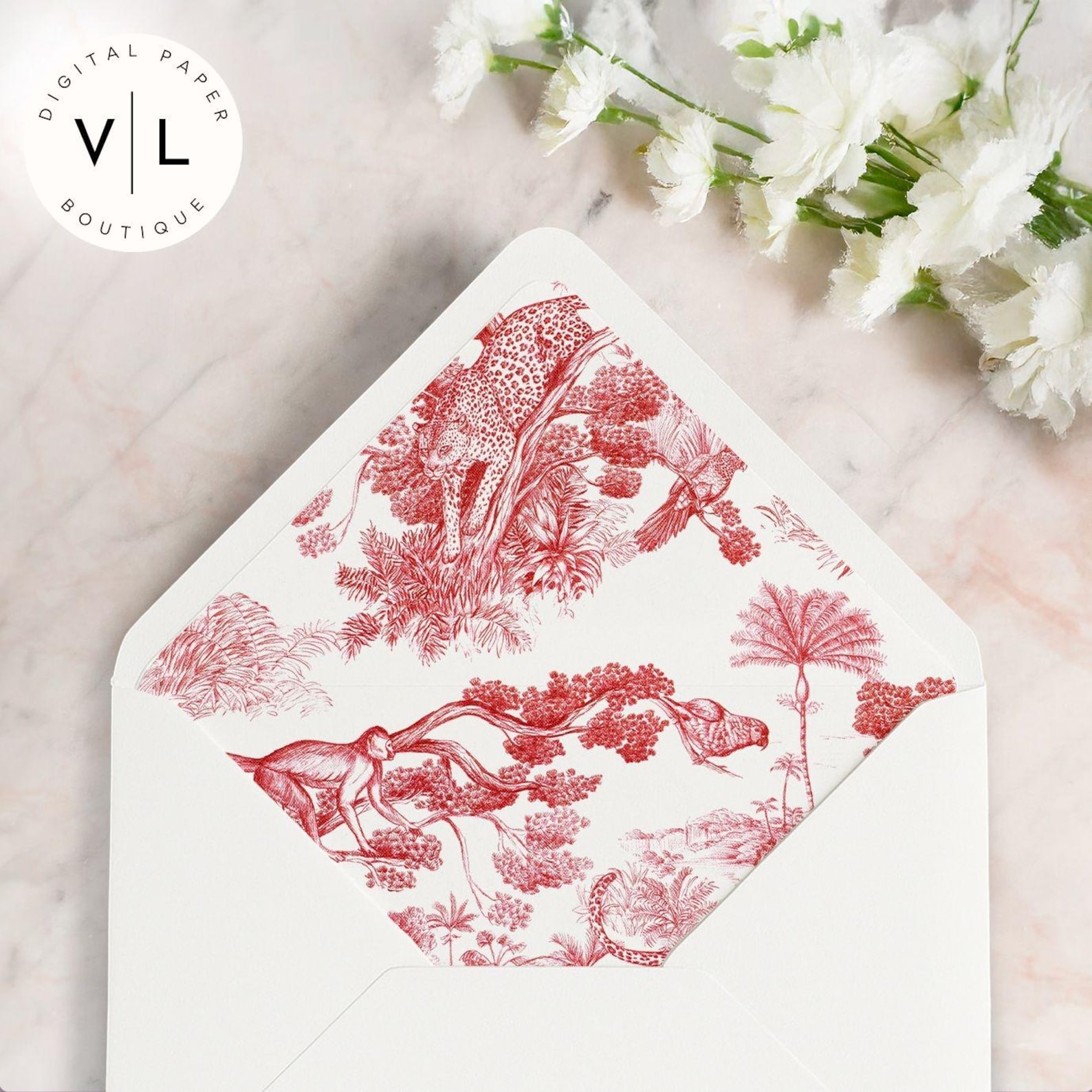 Vintage Jungle Toile Envelope Liner: Printable Safari Stationery ...