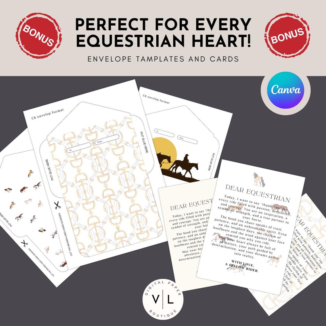 Printable Equestrian Cards & Envelopes | Horse-themed Stationery Set ...