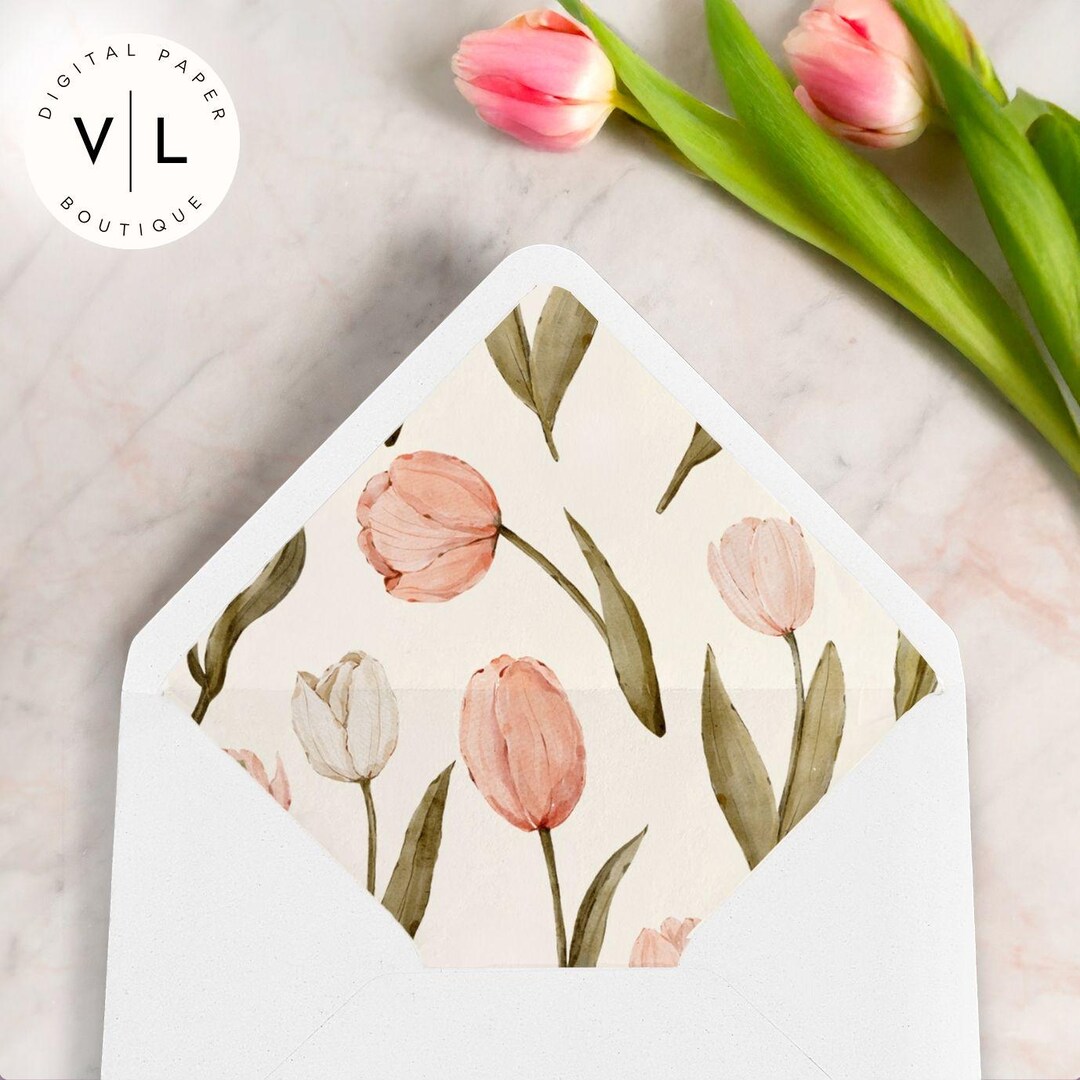 Tulip Floral Envelope Liner: Watercolor Flower Design (digital Download ...