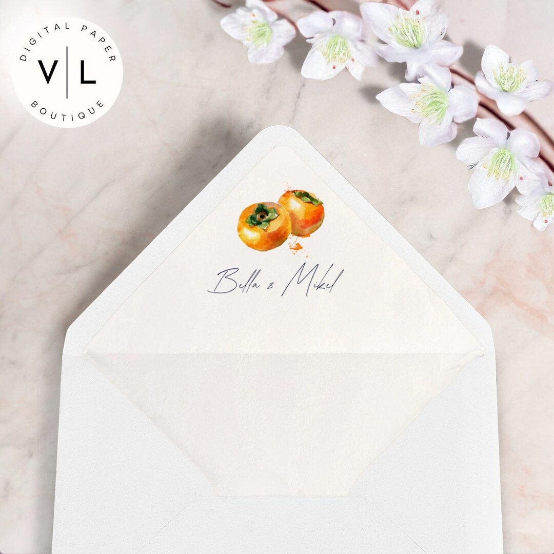 Persimmon Wedding Envelope Liner: Elegant Fruit Stationery (DIY Canva ...