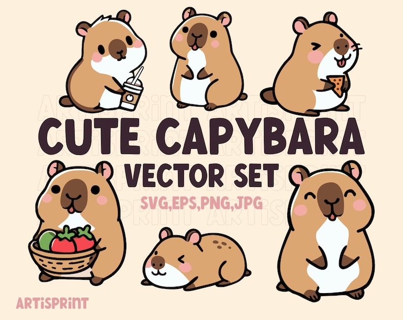 Capybara Vector Clipart , Kawaii Capybaras Cute Capybara Clipart Set ...