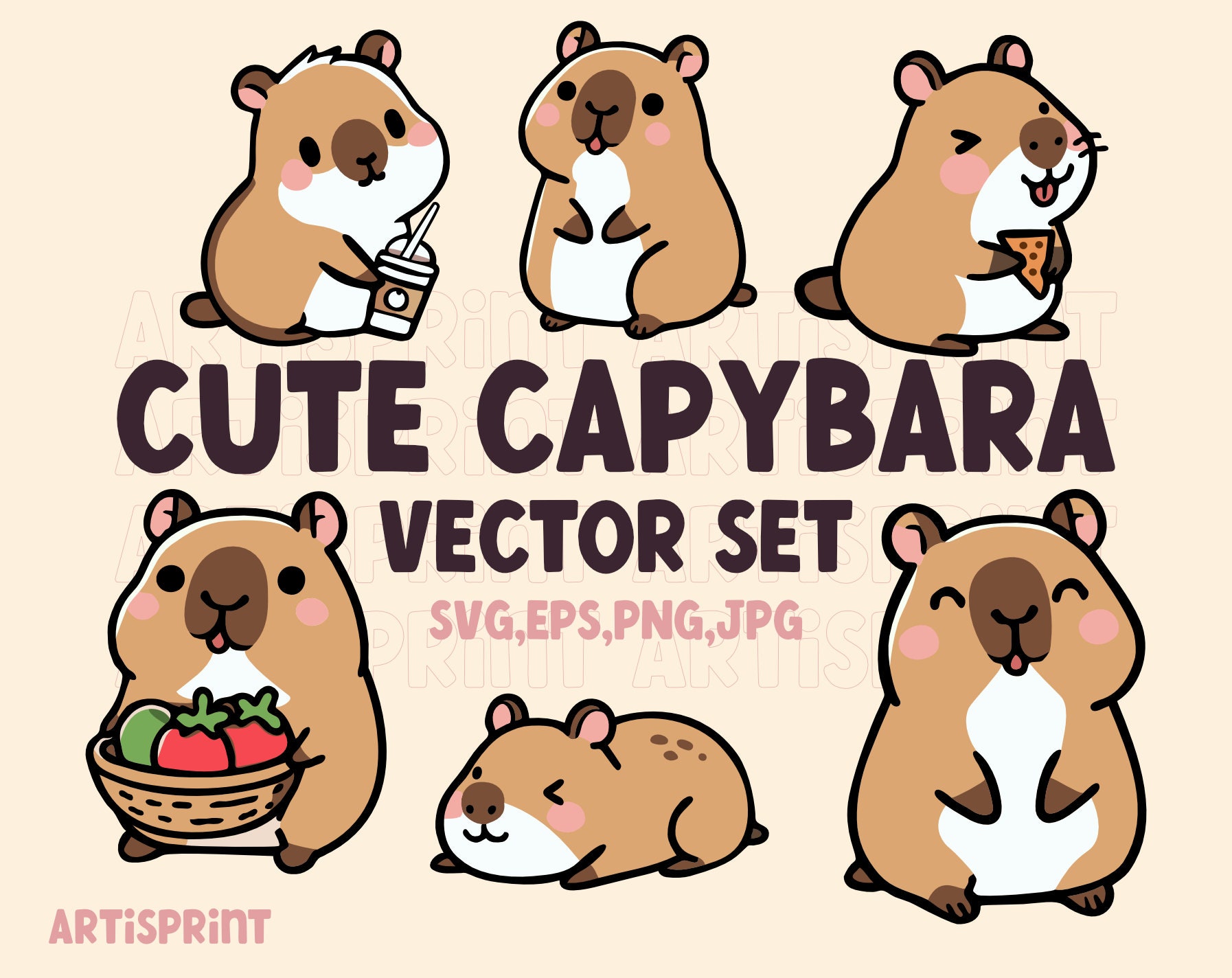 Capybara Vector Clipart , Kawaii Capybaras Cute Capybara Clipart Set ...