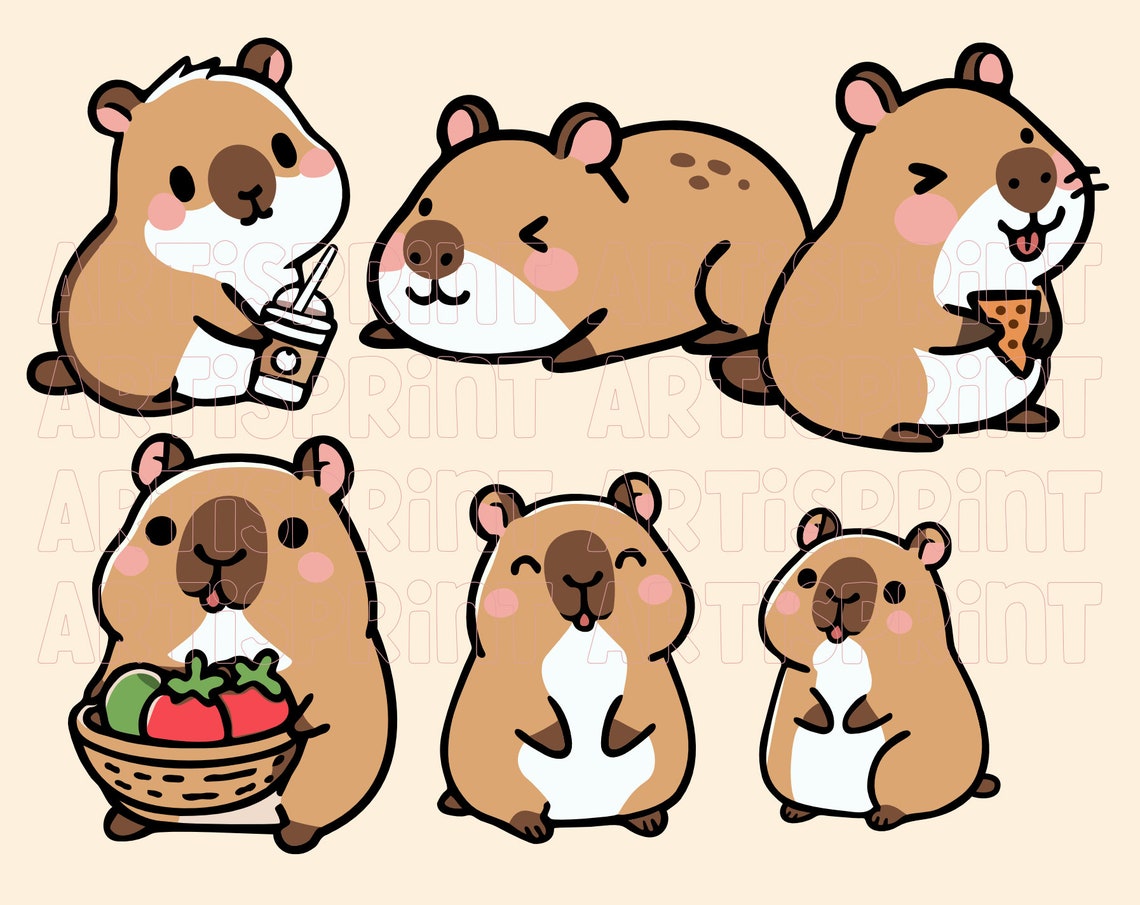 Capybara Vector Clipart , Kawaii Capybaras Cute Capybara Clipart Set ...