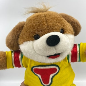 1991 Toymaster Retro Soft Toy Dog. Standing With Bright Yellow Outfit ...
