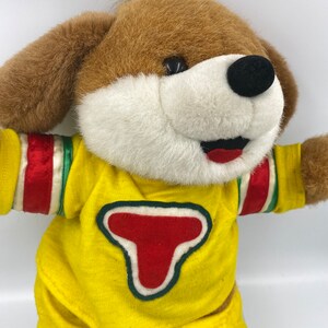 1991 Toymaster Retro Soft Toy Dog. Standing With Bright Yellow Outfit ...