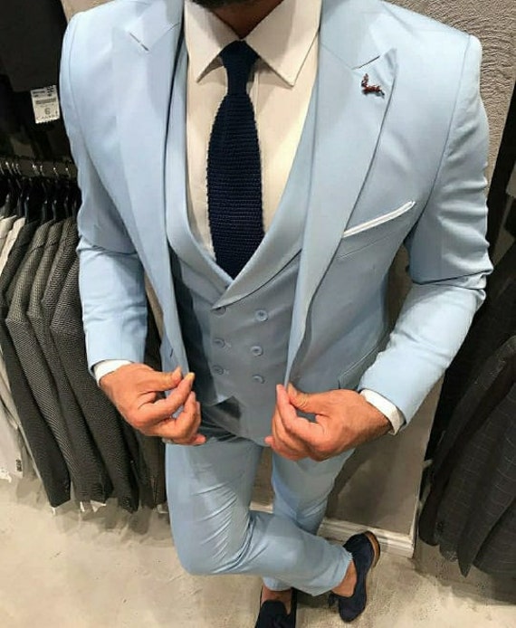 Men Suits Sky Blue 3 Piece Slim Fit Formal Fashion Suits Men - Etsy Ireland