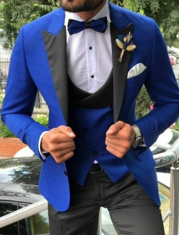 Men Suits Royal Blue 3 Piece Slim Fit Formal Fashion Suits Men Etsy