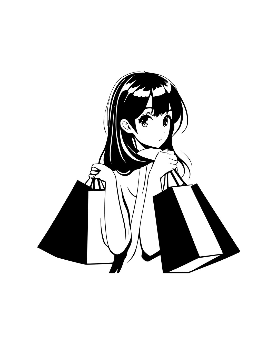 Anime Girl Svg, Shopping Svg, Shopper Svg, Shopping Bags Svg, Vector ...