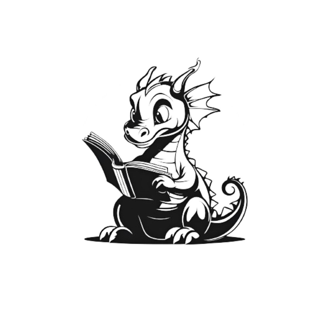 Dragon Reading Svg, Dragon Svg, Dragon Reading a Book Svg, Reading Svg ...