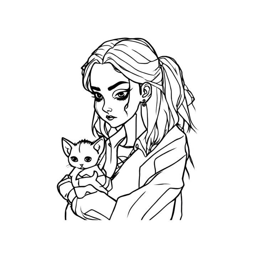 Goth Girl Svg Goth Y2k Svg Girl With Kitten Vector File in - Etsy