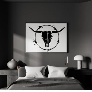 Barbed Wire Cow Skull SVG: Western Bull Skull Vector (digital Download ...