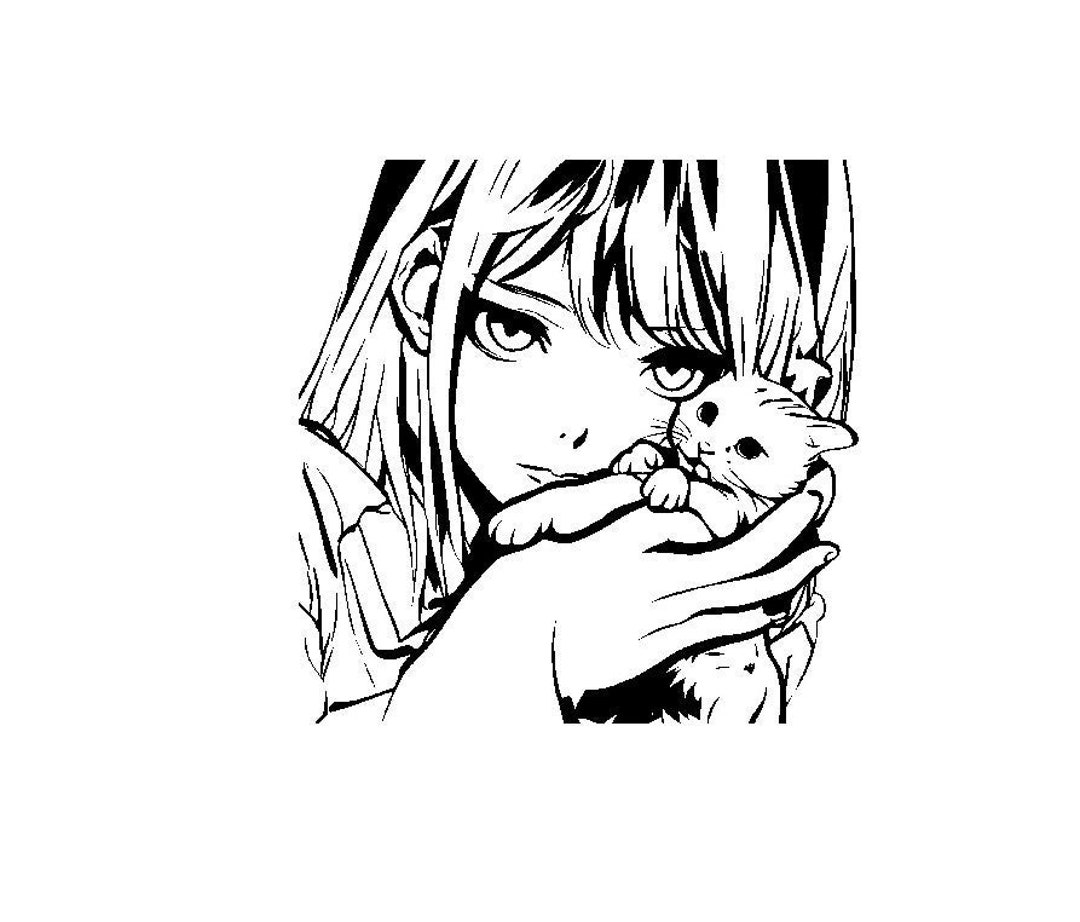Anime Girl Svg, Cute Girl Svg, Cute Kitten Svg, Girl With a Kitten Svg ...