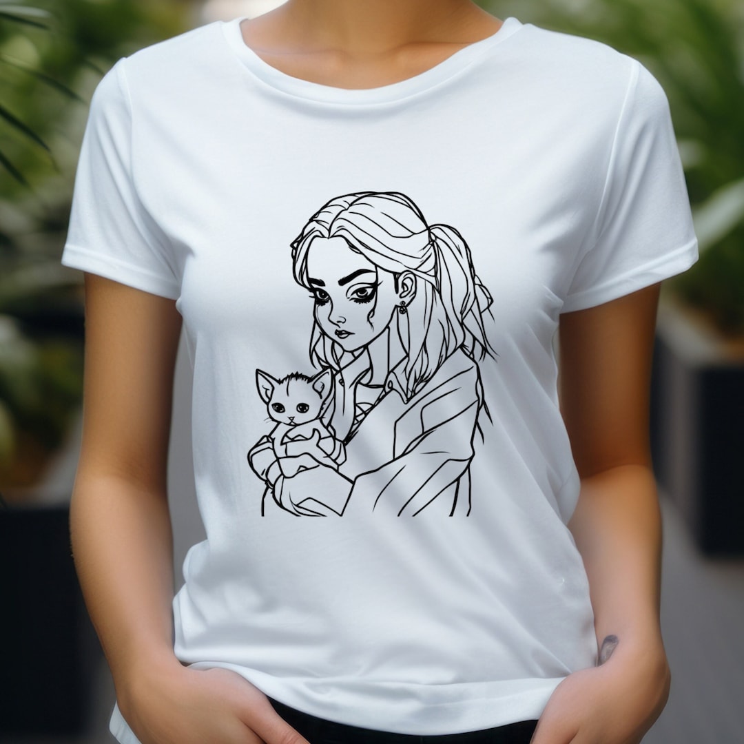 Goth Girl Svg, Goth Y2k Svg, Girl With Kitten Vector File in SVG and ...