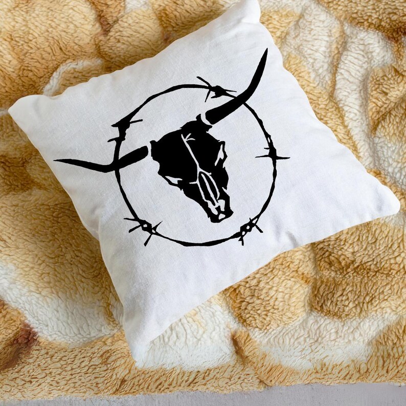 Barbed Wire Cow Skull SVG: Western Bull Skull Vector (digital Download ...
