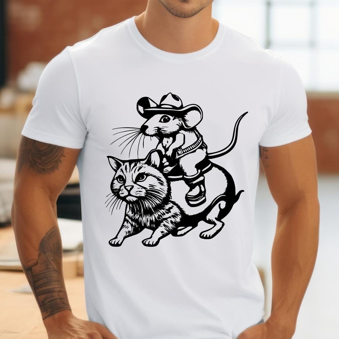 Cowboy Mouse Riding Cat SVG: Funny Clipart Cut File (digital Download ...
