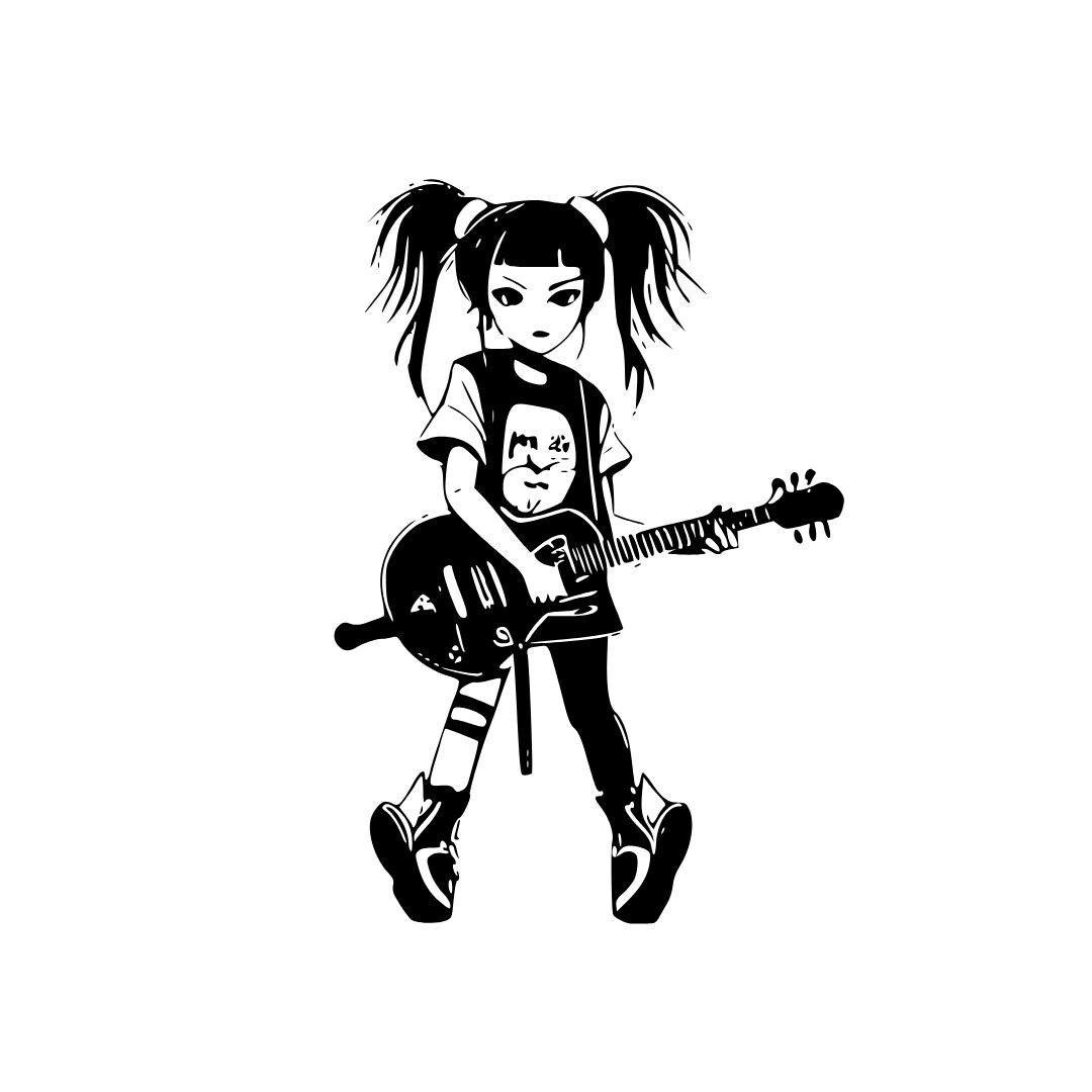 Girl With Guitar Svg, Rockstar Svg, Cute Rocker Svg, Punk Metal Svg ...