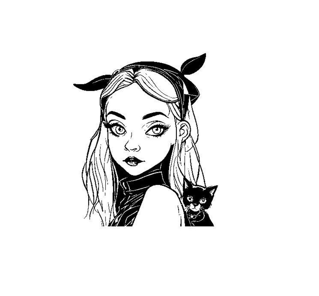 Goth Girl With Kitten, Goth Y2k Girl, Kitten Vector File in SVG and PNG ...