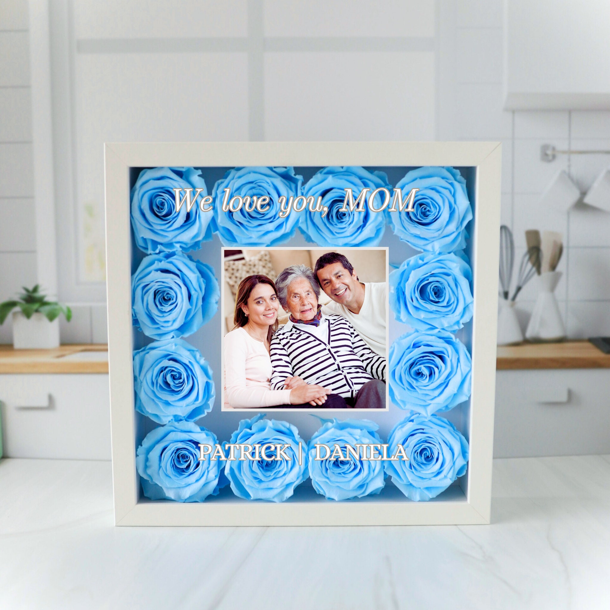 Mother's Day Photo Frame With Preserved Roses, Custom White Photo Frame ...