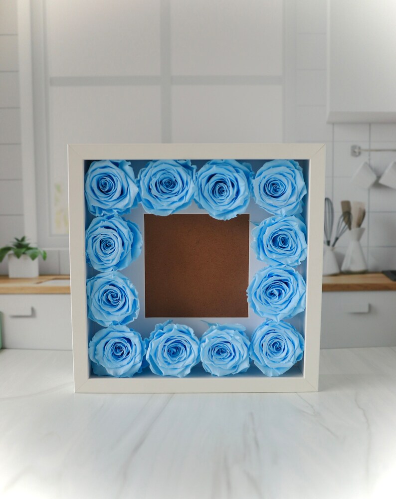 New Baby Shadow Box Photo Frame, Preserved Real Roses Custom White ...