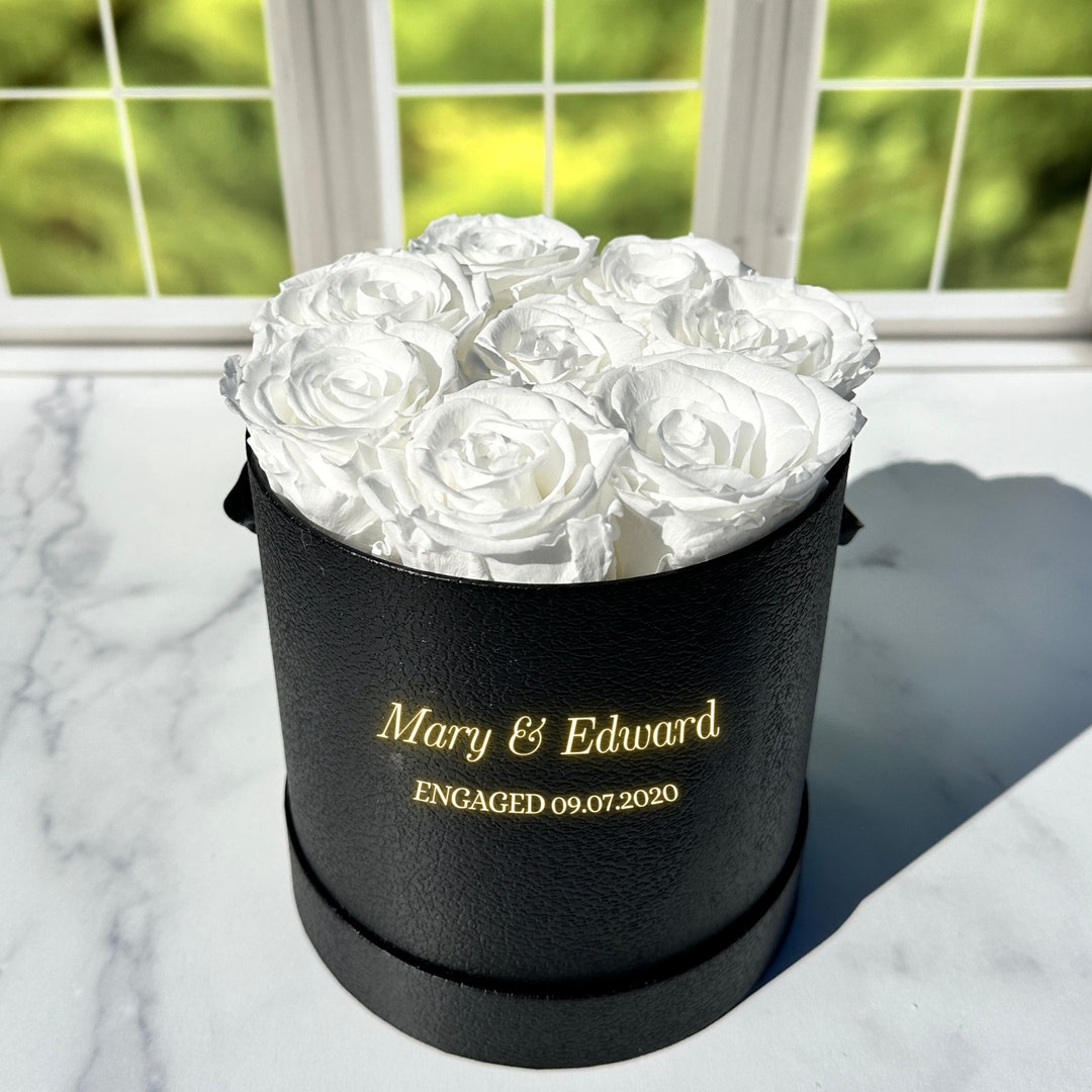 Engagement Small Round Box, Preserved Roses Personalized Box, Custom ...