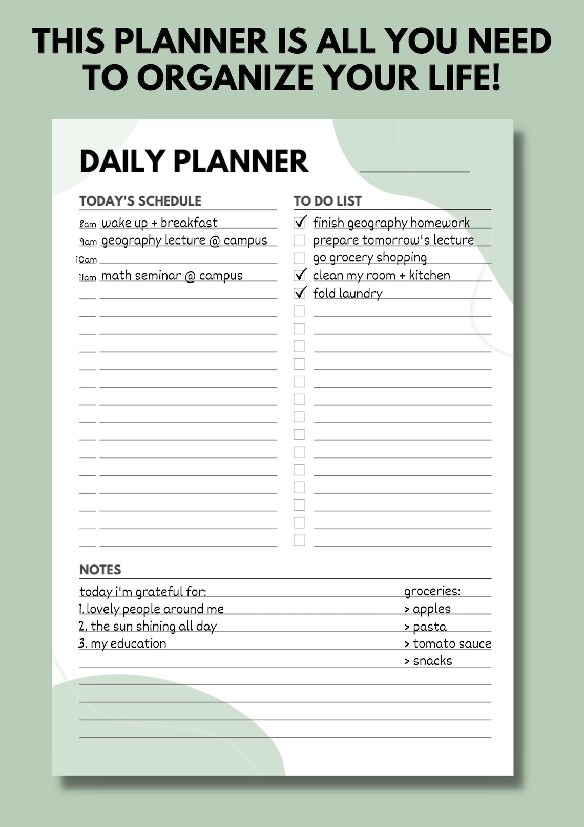 Minimalist Daily Planner Printable, Daily to Do List for Work/home ...