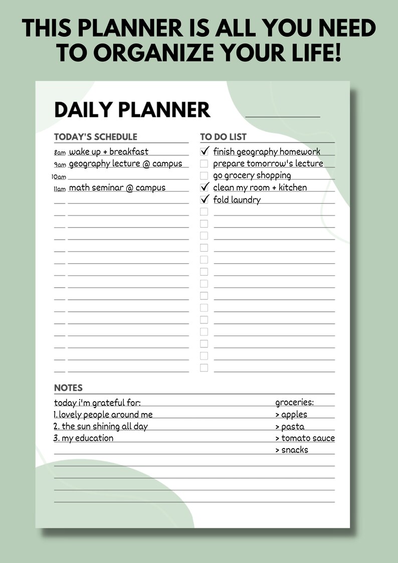 Minimalist Daily Planner Printable, Daily to Do List for Work/home ...