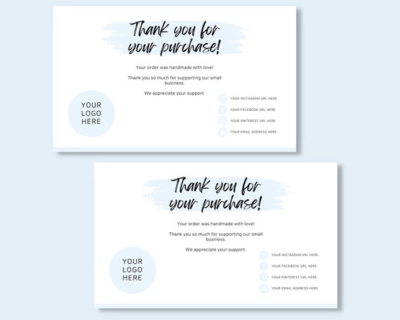 Digital Thank You for Your Purchase Card Template Canva - Etsy