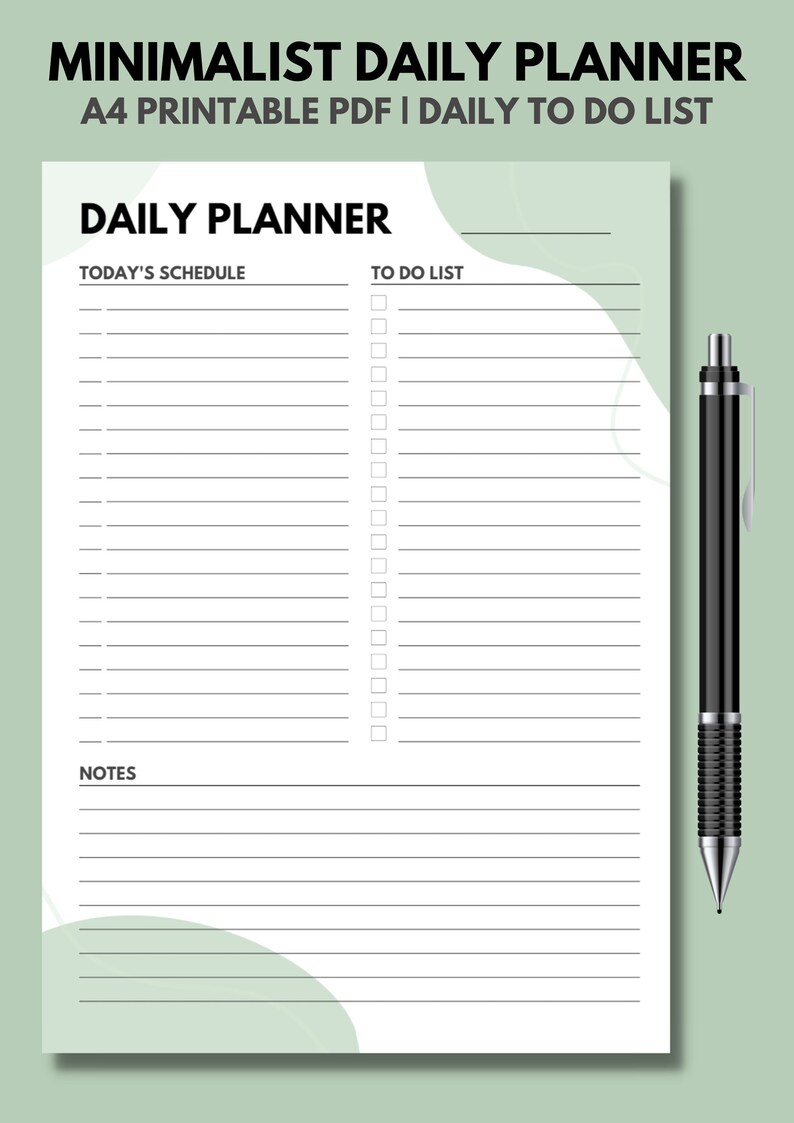 Minimalist Daily Planner Printable, Daily to Do List for Work/home ...