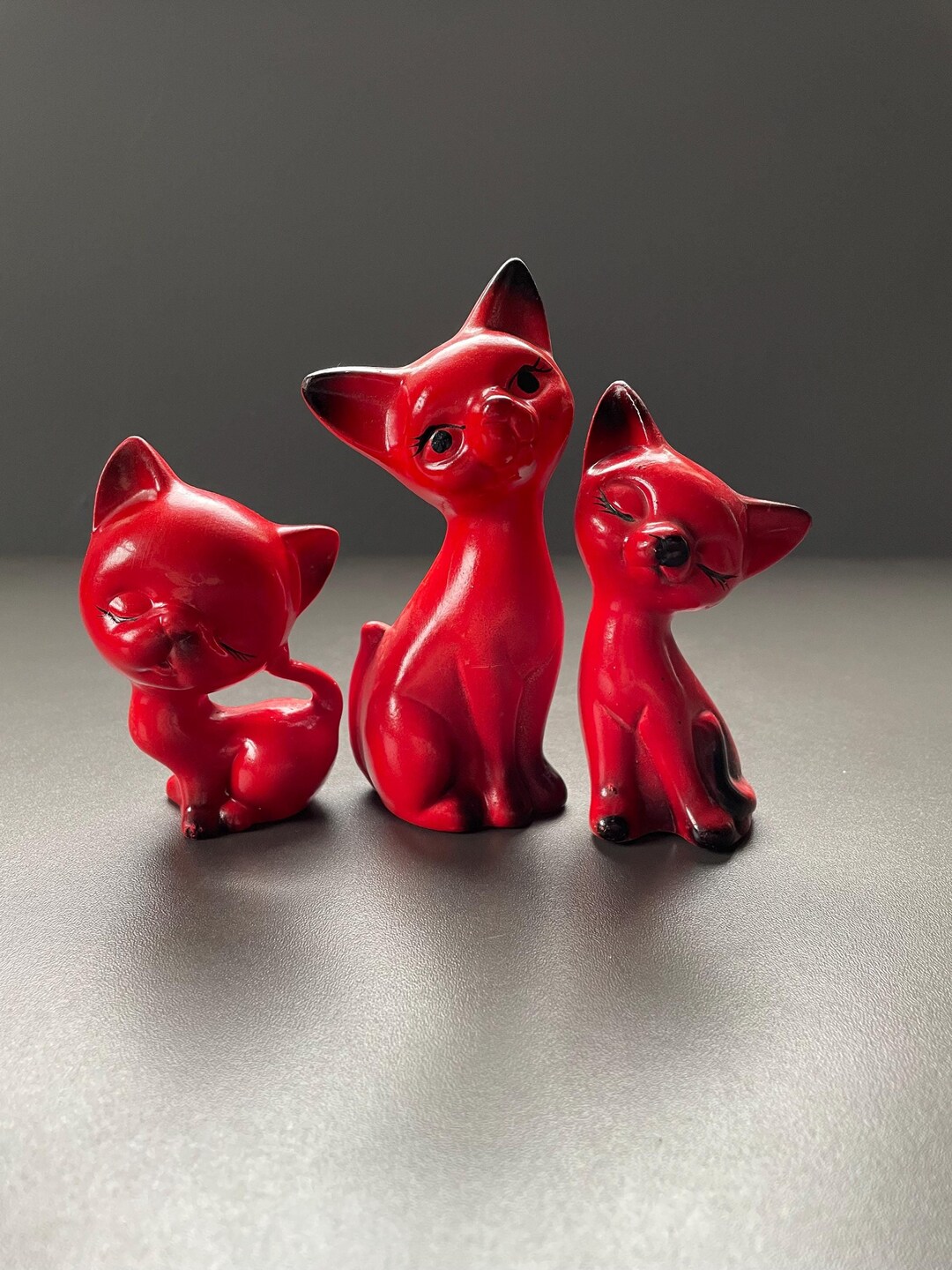 Vintage 70's Red Ceramic Cats - Etsy