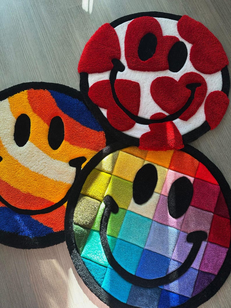 Big Custom 3D Smiley Tufted Rug in Red Hearts - Etsy