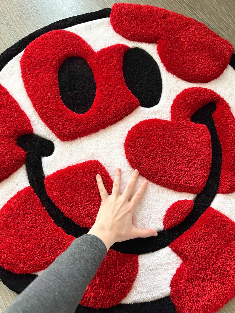 Big Custom 3D Smiley Tufted Rug in Red Hearts - Etsy
