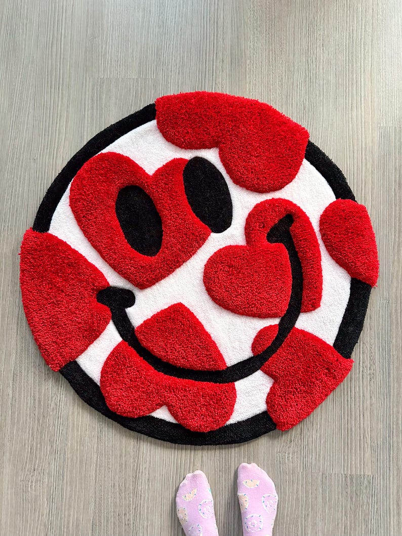 Big Custom 3D Smiley Tufted Rug in Red Hearts - Etsy