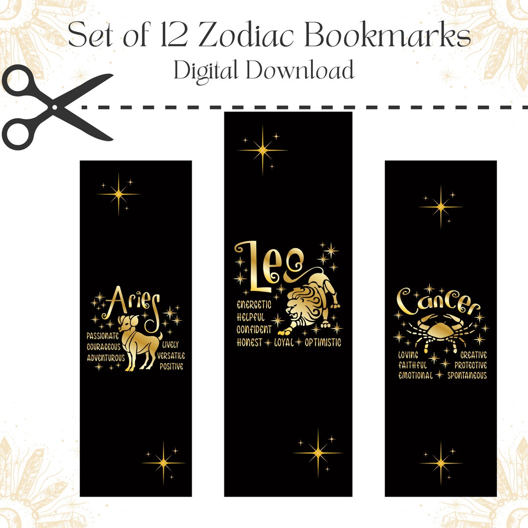 PRINTABLE Bookmarks, Zodiac, Astrology Bookmarks, PDF, Books, Digital ...