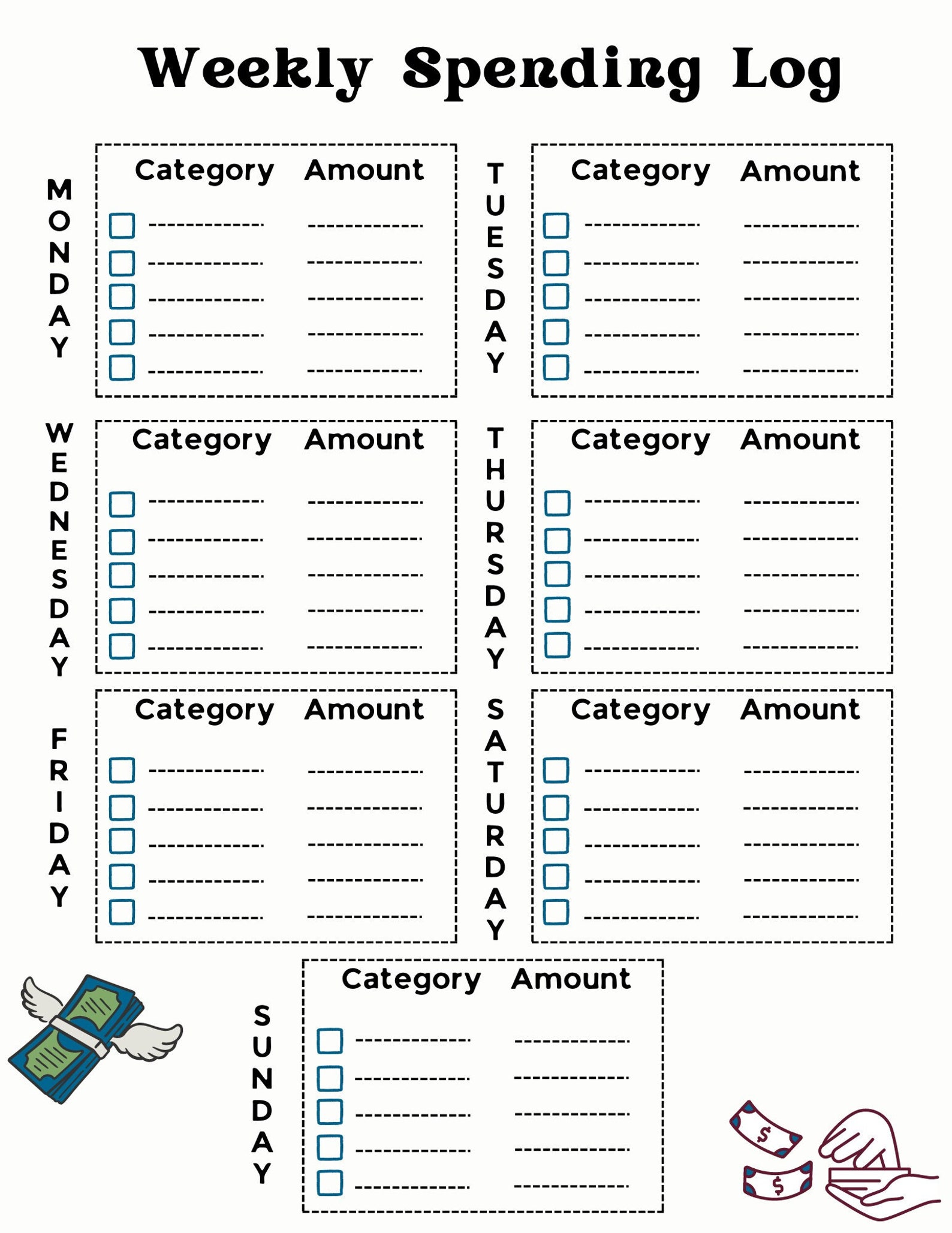 Weekly Spending Log Finance Planner Spending Tracker Weekly Spend ...