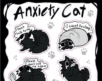 Anxiety Cat Sticker - Etsy