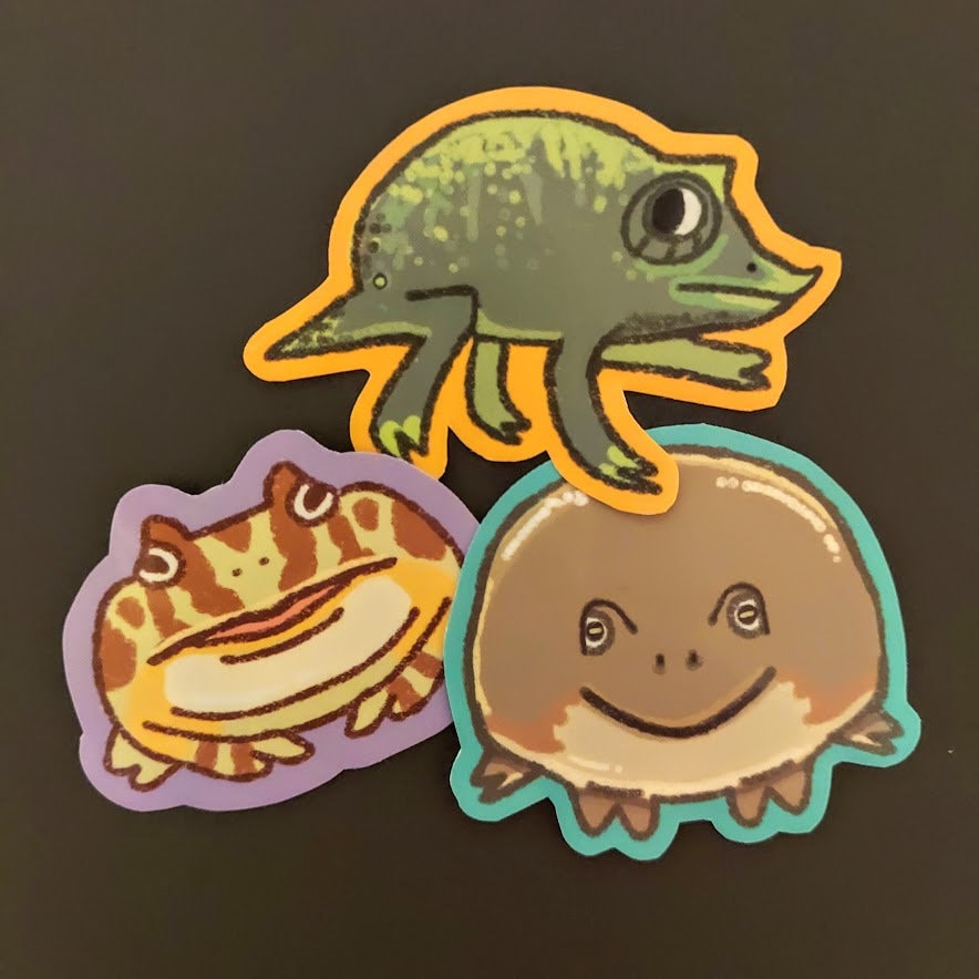 Reptile Pals Sticker Set of Three Original Design Cute Frogs - Etsy