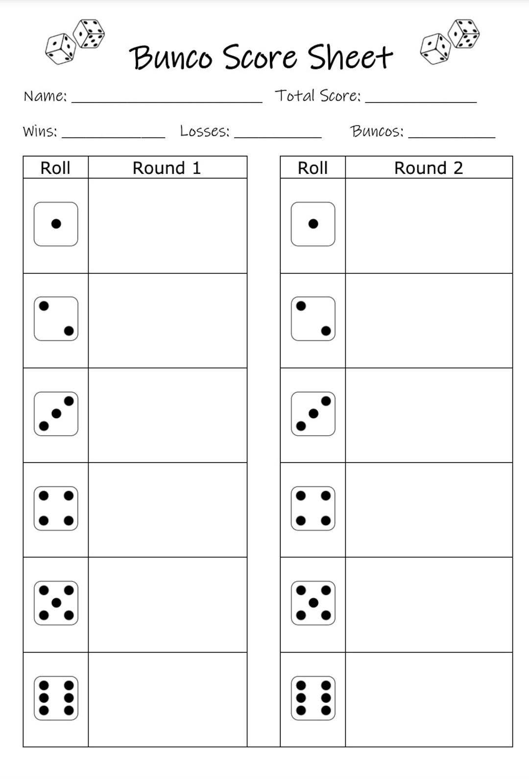 Bunco Score Sheet - Etsy