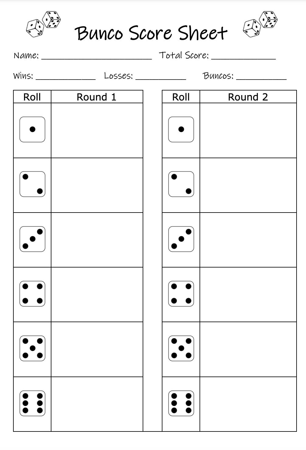 Bunco Score Sheet - Etsy