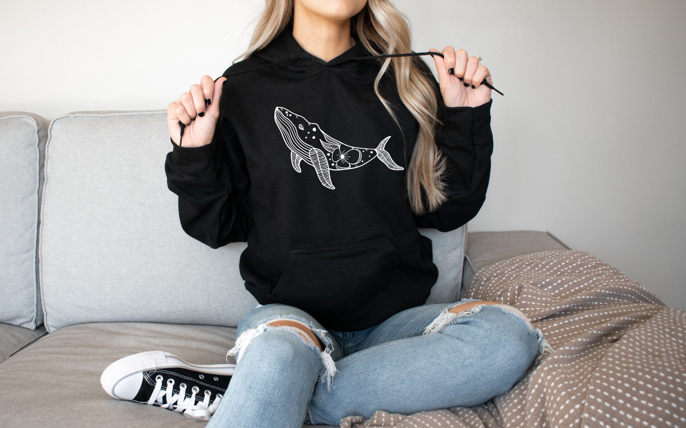 Floral Whale Hoodie, Whale Hoodies, Humpback Whale, Whale Lover Gifts ...
