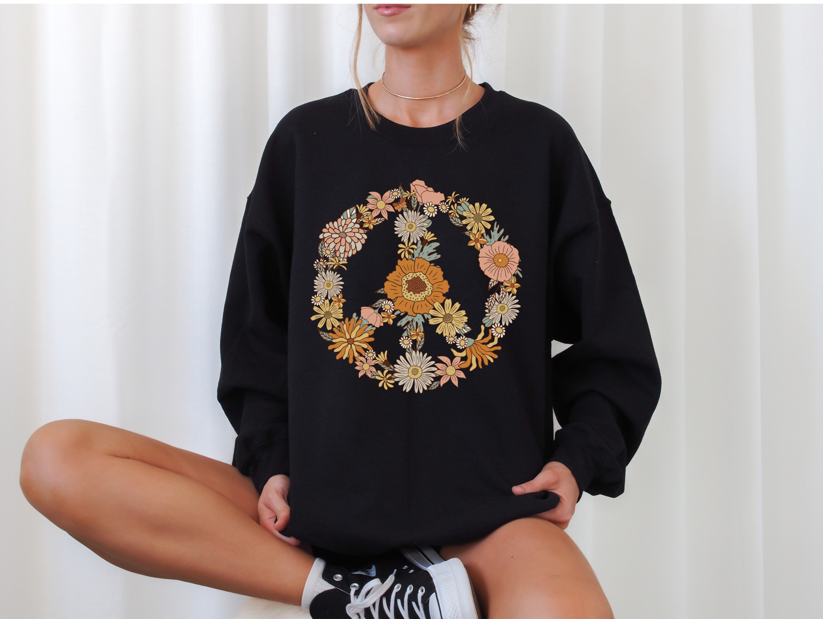 Floral Peace Sign Sweatshirt, Peace Sign Sweatshirt, Peace and Love ...