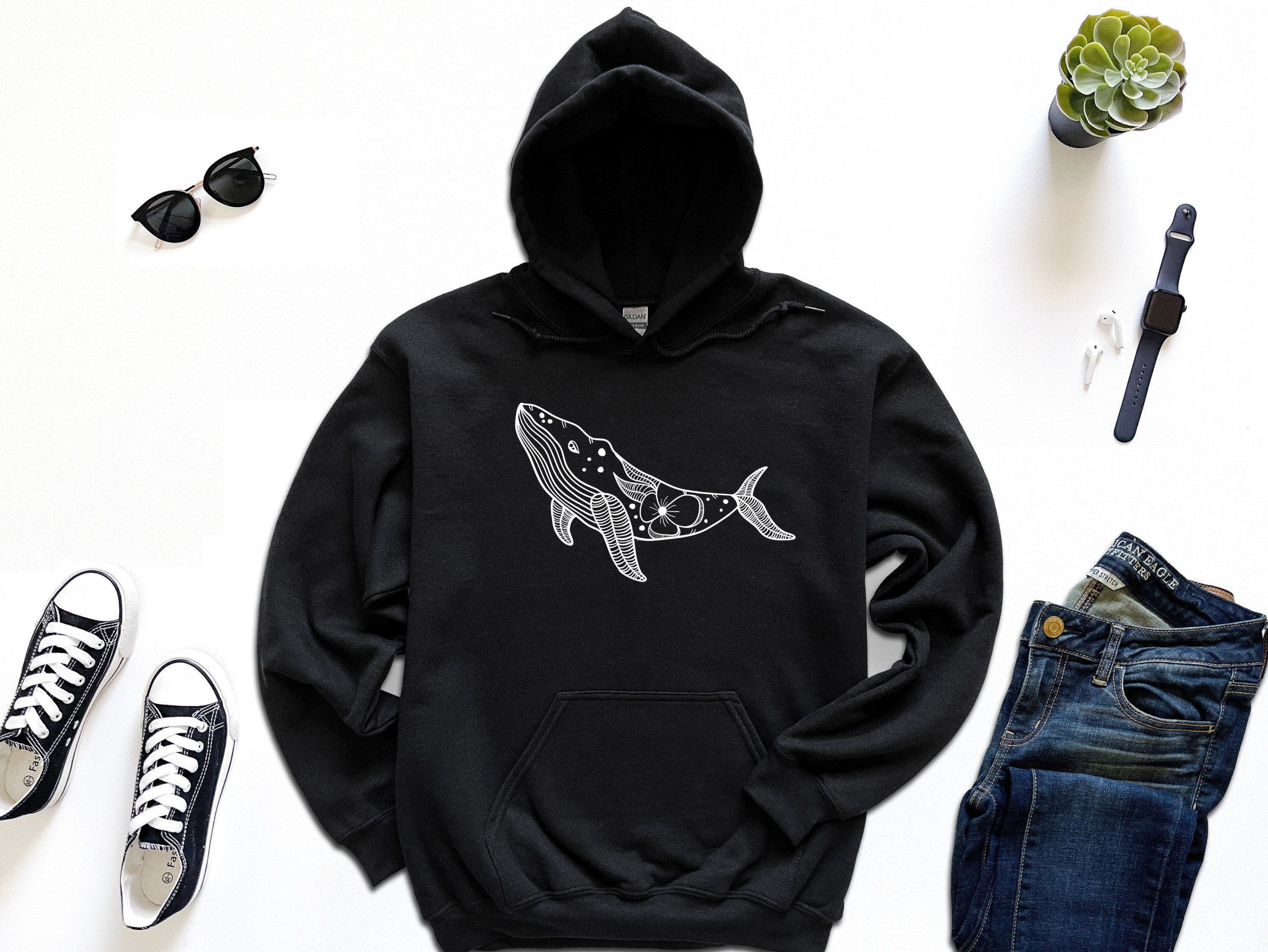Floral Whale Hoodie, Whale Hoodies, Humpback Whale, Whale Lover Gifts ...