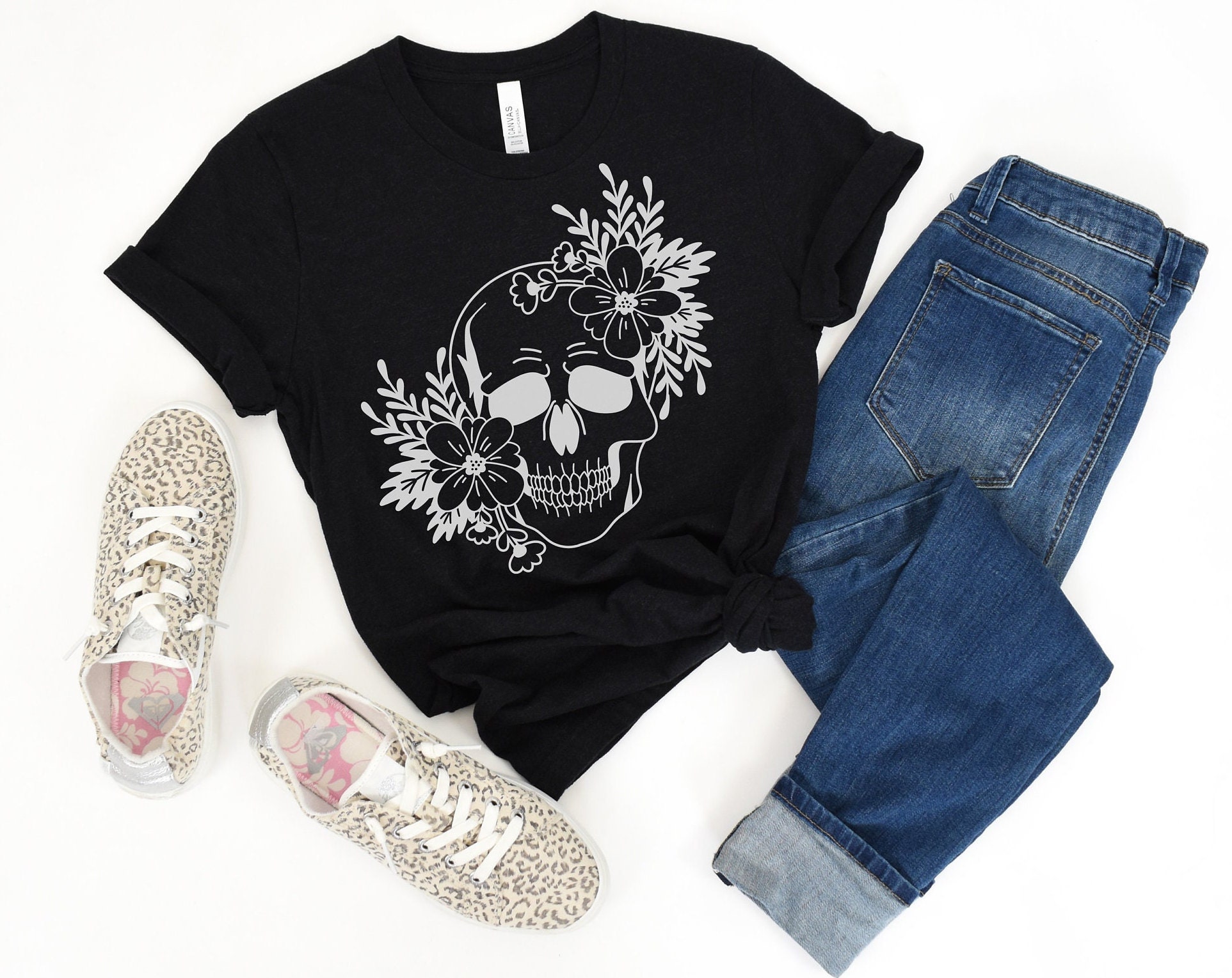 Floral Skull Shirt, Cute Skull Shirts, Floral Skull T Shirts, Skull ...