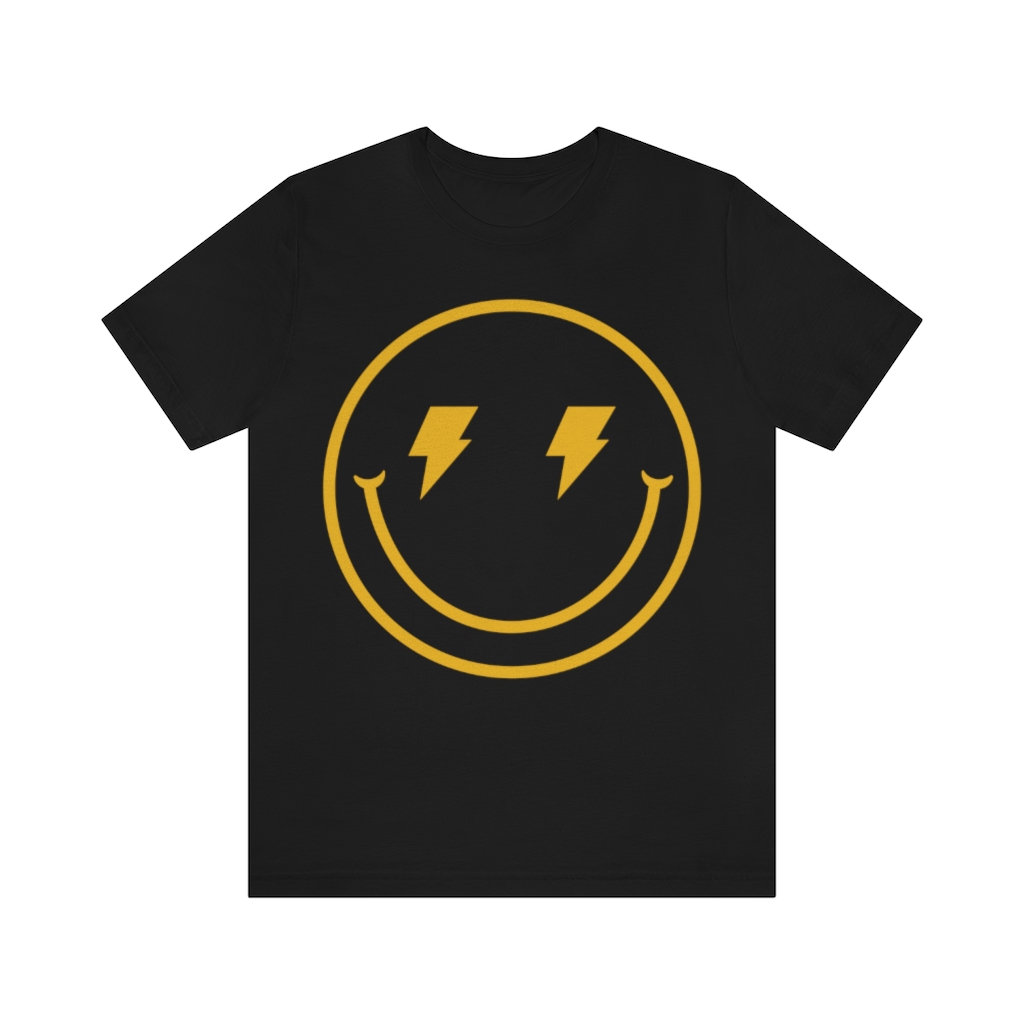 Smiley Face Shirt, Yellow Smiley Face Lighting Bolt Graphic T Shirt ...