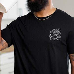 White Rose Outline Unisex T Shirt, Simple Rose Tshirt, Cute Pocket Logo ...