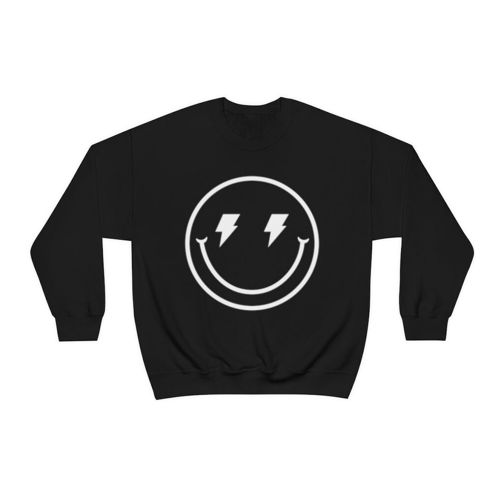 Smiley Face Sweatshirt, White Smiley Face, Lightning Bolt Smiley Face ...