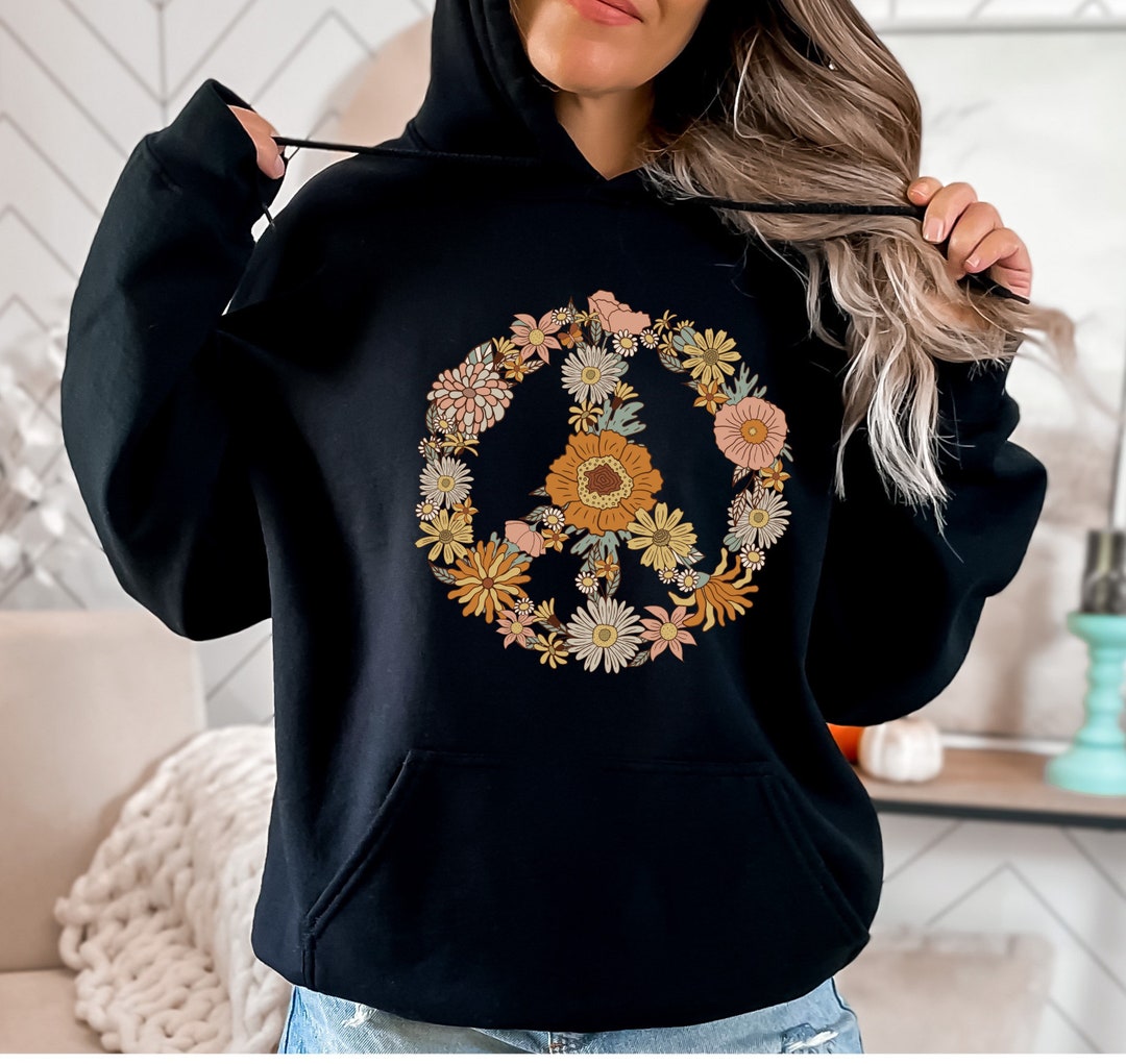 Floral Peace Sign Hoodie, Peace Sign Hoodies, Floral Hoodie, Vintage ...